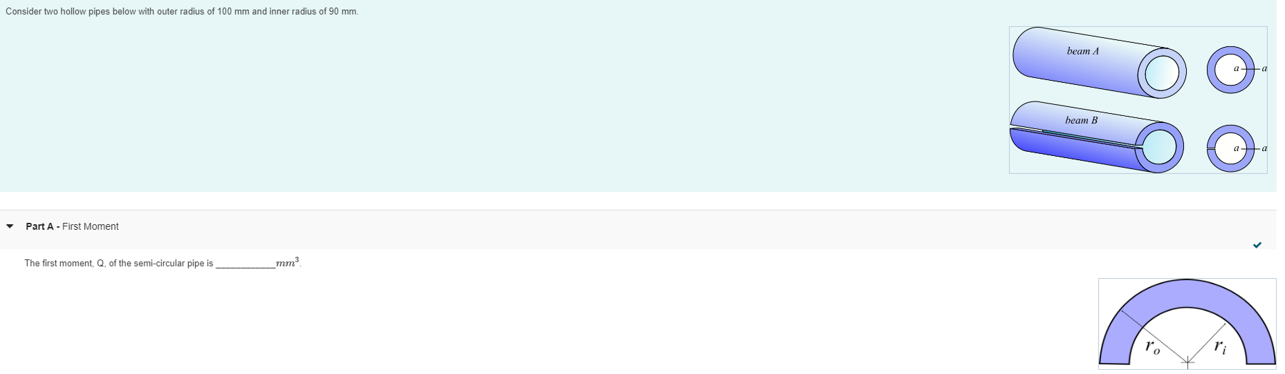 Solved The first moment, Q, of the semi-circular pipe is | Chegg.com