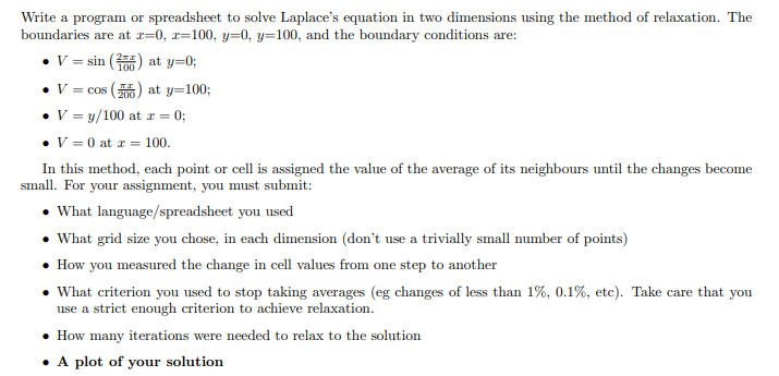 100 Write a program or spreadsheet to solve Laplace's | Chegg.com