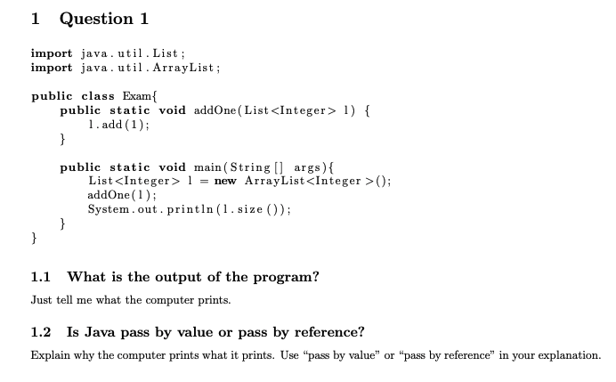 Solved 1 Question 1 import java.util.List; import java.util. | Chegg.com