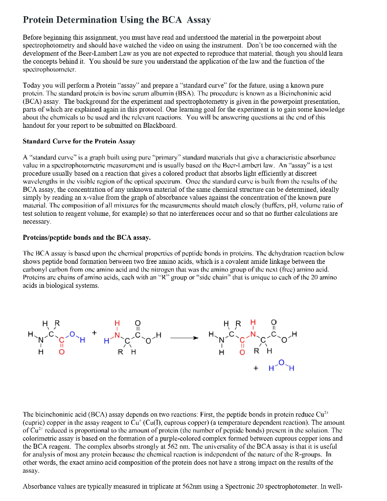 Solved Protein Determination Using the BCA Assay Before | Chegg.com