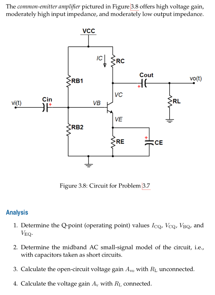 Solved The common-emitter amplifier pictured in Figure 3.8 | Chegg.com