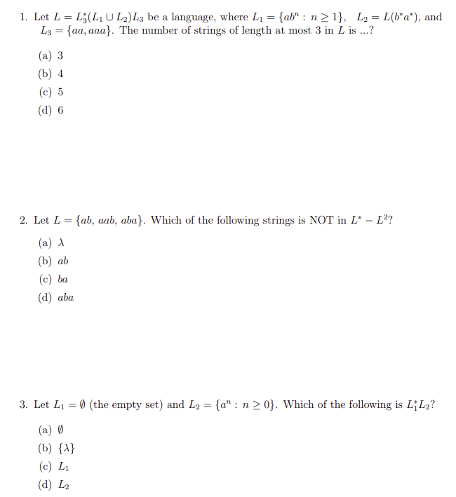 Solved 1. Let L=L3∗(L1∪L2)L3 be a language, where | Chegg.com