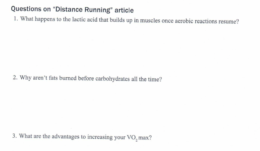 Solved Questions on “Distance Running” article 1. What | Chegg.com