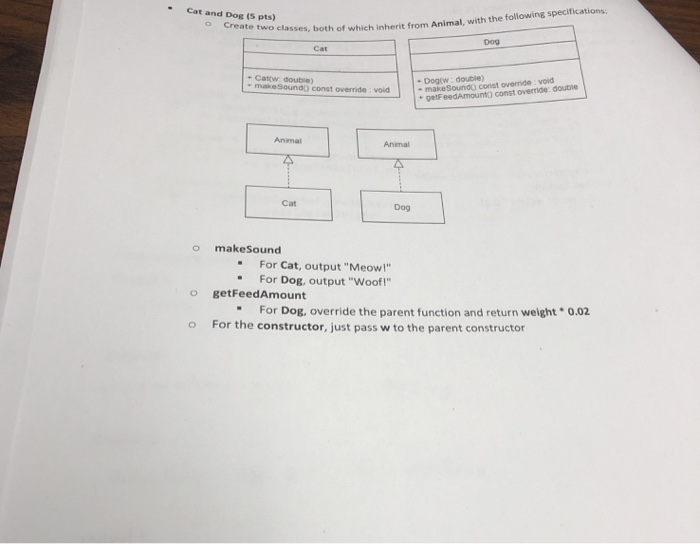 Solved - Cat and Dog (S pts) o Create two classes, both of | Chegg.com
