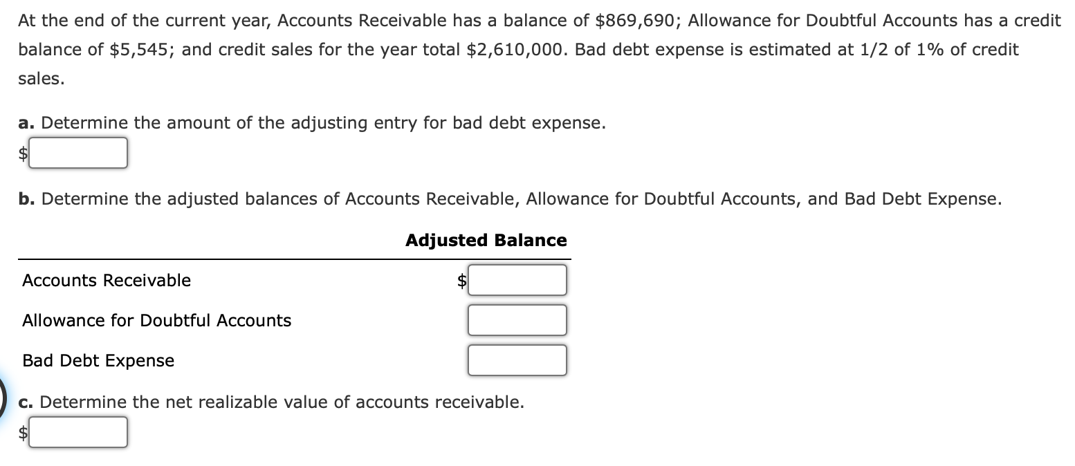 Solved At the end of the current year, Accounts Receivable | Chegg.com
