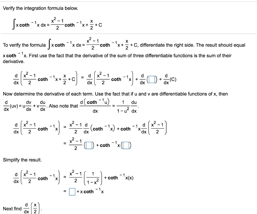Solved Verify the integration formula below x coth 'x dxcoth | Chegg.com
