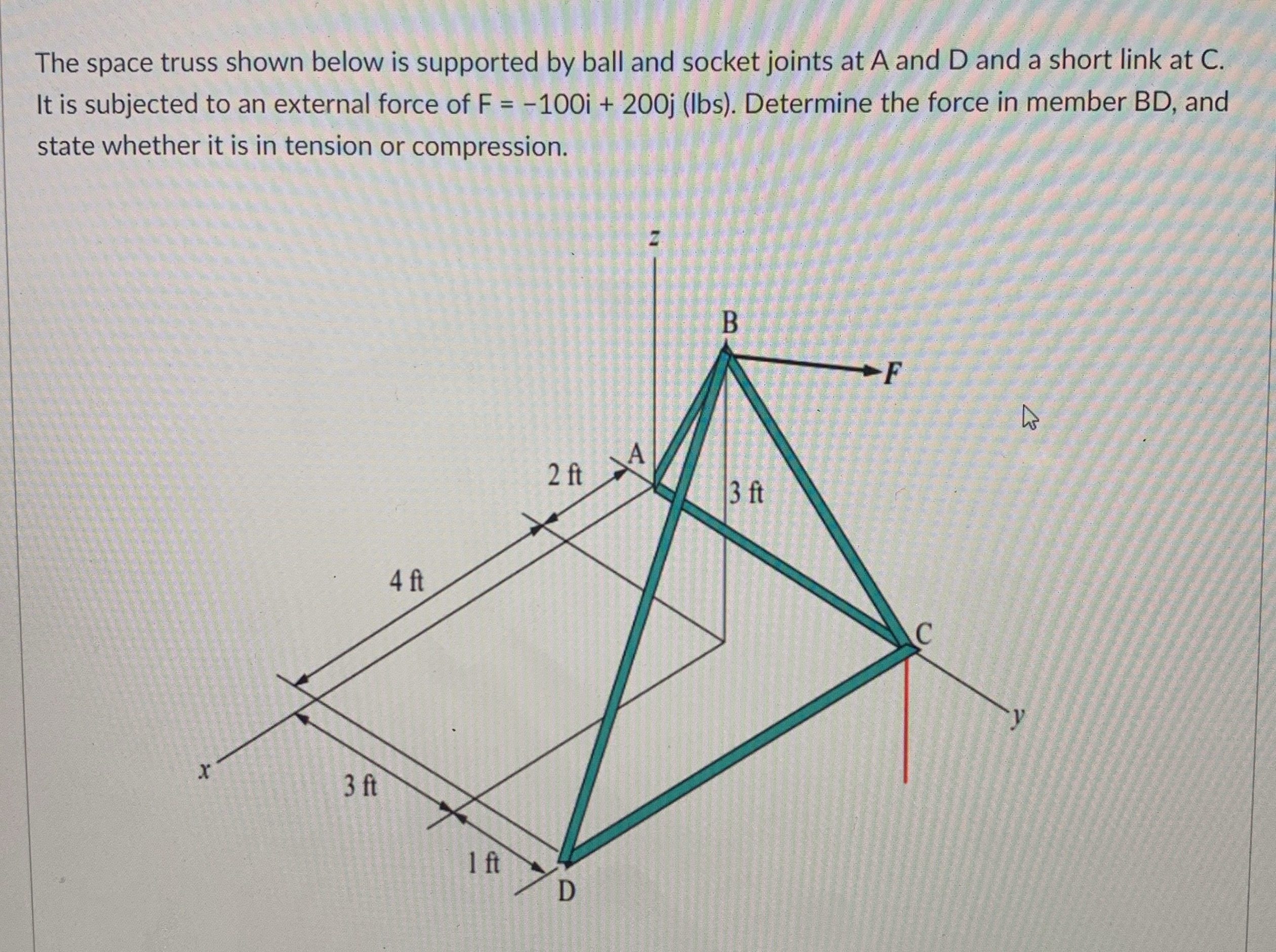 Solved The space truss shown below is supported by ball and | Chegg.com