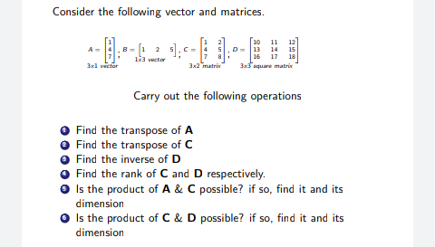 Solved Consider the following vector and matrices. 10 11 12 | Chegg.com