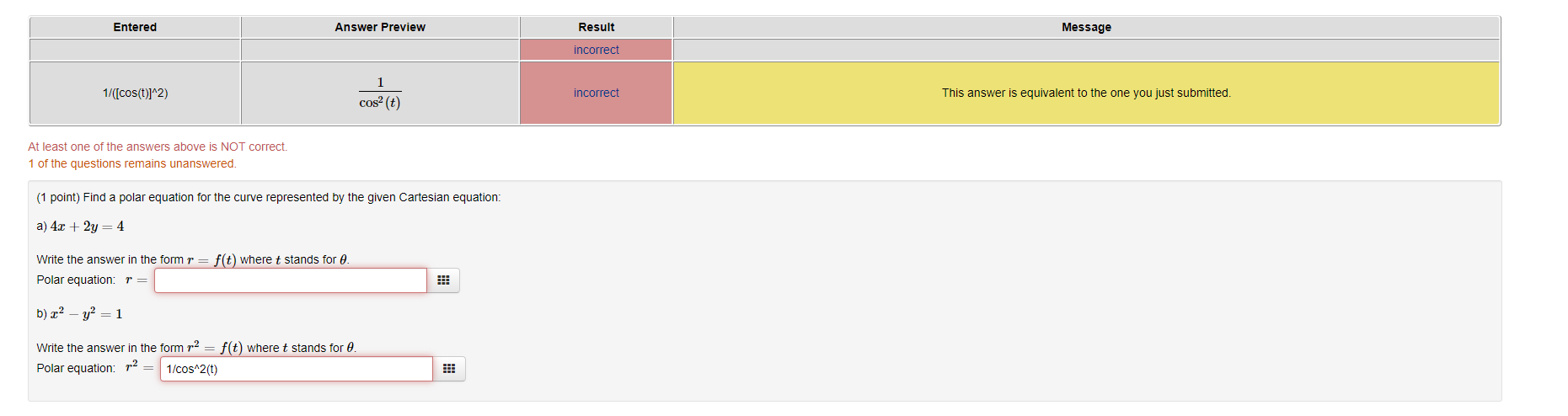 Solved Entered Answer Preview Result Message incorrect | Chegg.com