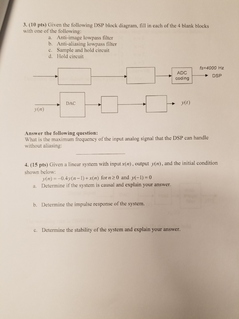 Solved 3. (10 pts) Given the following DSP block diagram, | Chegg.com