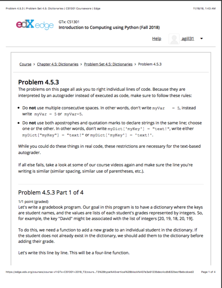 Solved Problem 4.5.31 Problem Set 4.5: Dictionaries 1 C$1301 | Chegg.com