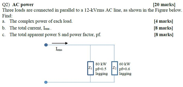 Solved (2) AC power [20 marks] Three loads are connected in | Chegg.com