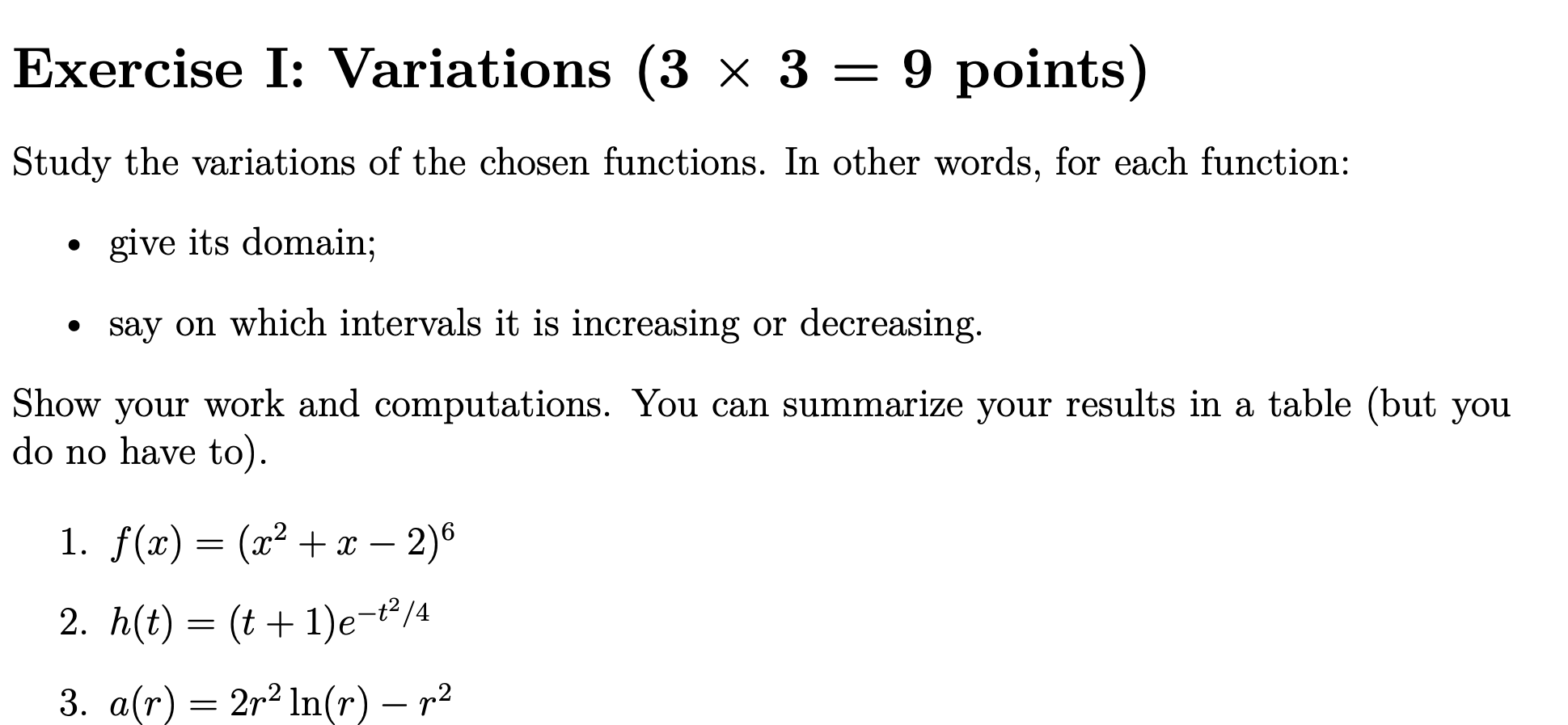Exercise I: Variations (3×3=9 points ) Study the | Chegg.com