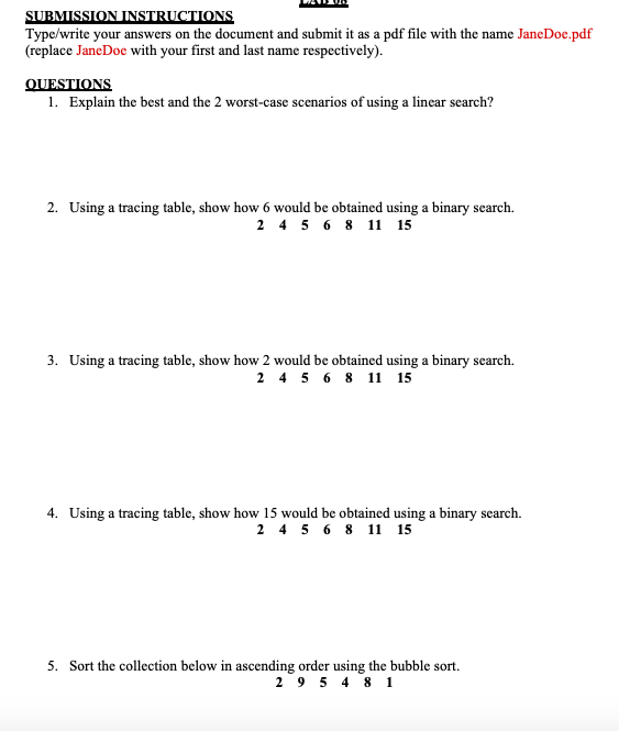 Solved SUBMISSIONINSTRUCTIONS Type/write your answers on the | Chegg.com