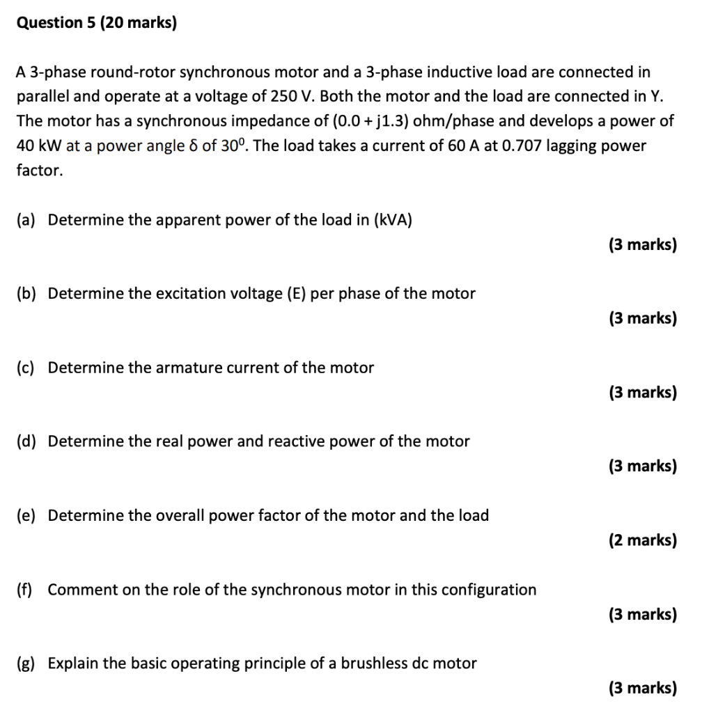 Solved Question 5 (20 marks) A 3-phase round-rotor | Chegg.com