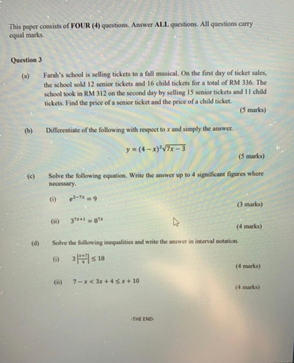 Solved This paper consists of FOUR (4) questions. Answer ALL | Chegg.com