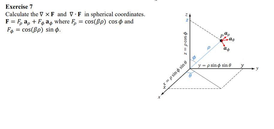 Solved Exercise 7 Calculate the ∇×F and ∇⋅F in spherical | Chegg.com