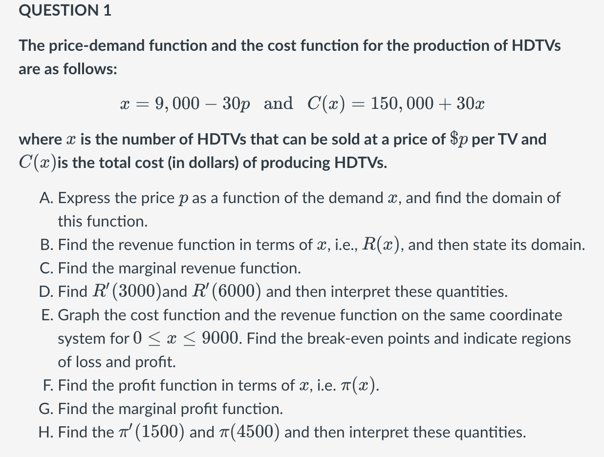 Solved The price-demand function and the cost function for | Chegg.com