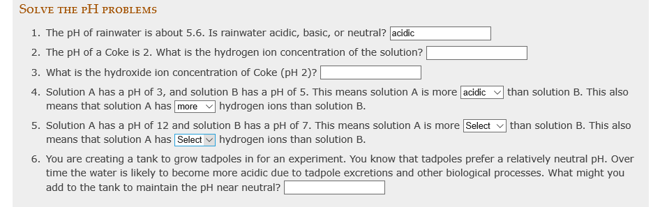 Solved SOLVE THE PH PROBLEMS 1. The pH of rainwater is about | Chegg.com