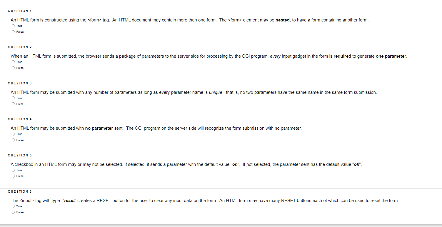 Solved QUESTION 1 An HTML form is constructed using the | Chegg.com
