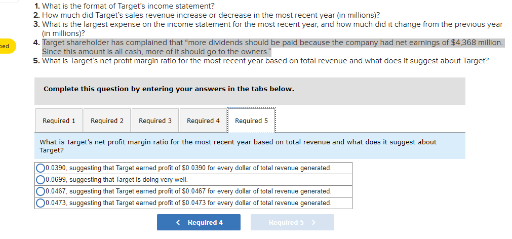 Solved What is Target’s net profit margin ratio for the most | Chegg.com