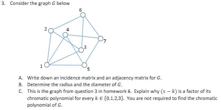 [Solved]: 3. Consider the graph \( G \) below A. Write dow