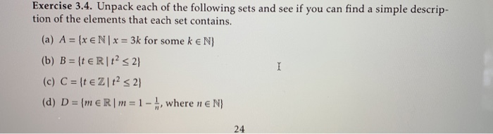 Solved Exercise 3.4. Unpack each of the following sets and | Chegg.com
