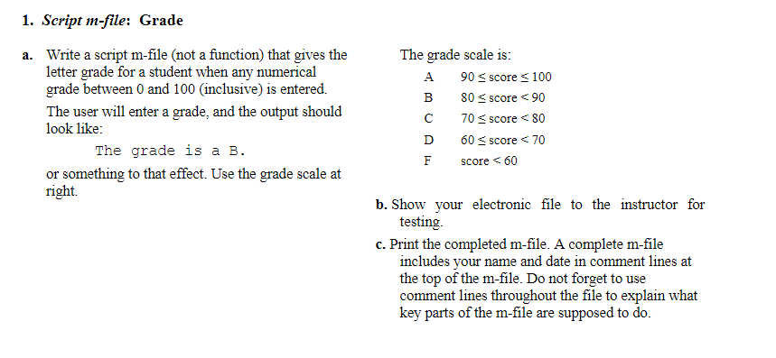 Solved 1 Script M File Grade A Write A Script M File Not