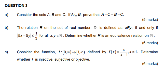 Solved a) Consider the sets A,B and C. If A⊆B, prove that | Chegg.com