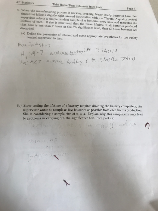 Solved AP Statistics Take Home Test: Inference from Data | Chegg.com