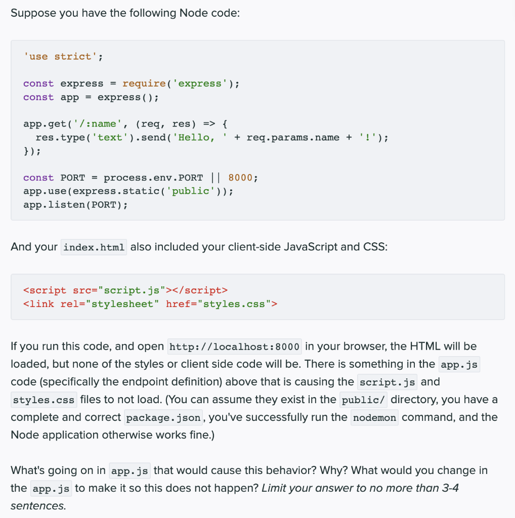Solved Suppose you have the following Node code: 'use | Chegg.com
