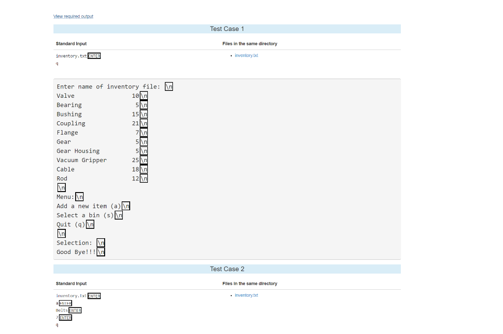 Exercise - Inventory Bins Write a program that | Chegg.com
