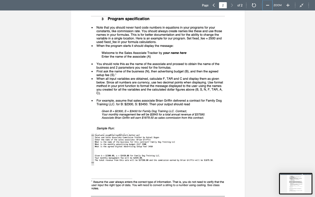 Solved Page of 2 ZOOM 1 Instructions Create a Python | Chegg.com