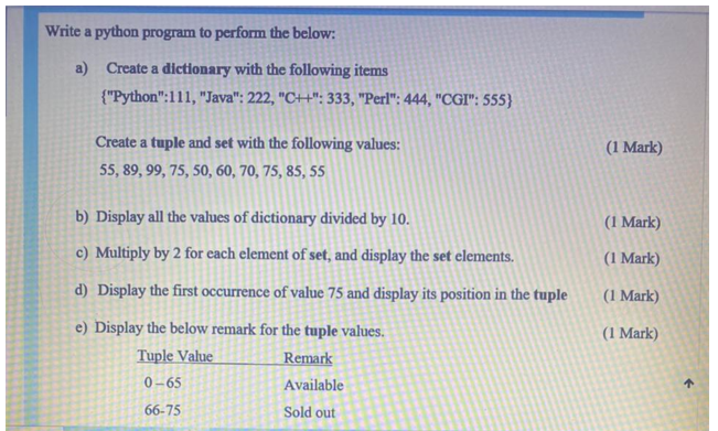 Solved Write a python program to perform the below: a) | Chegg.com