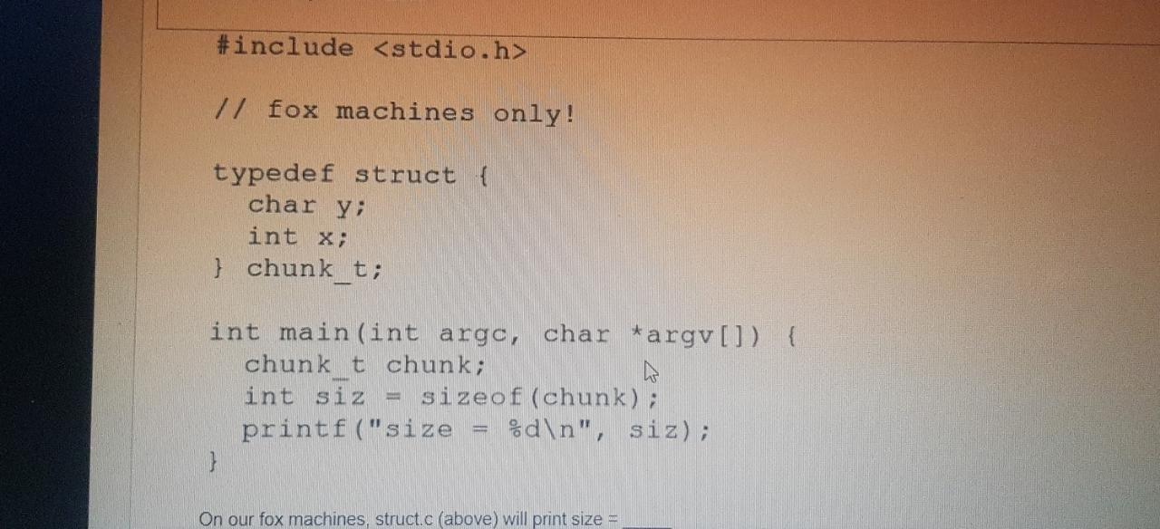 Solved #include // fox machines only! typedef struct { char | Chegg.com