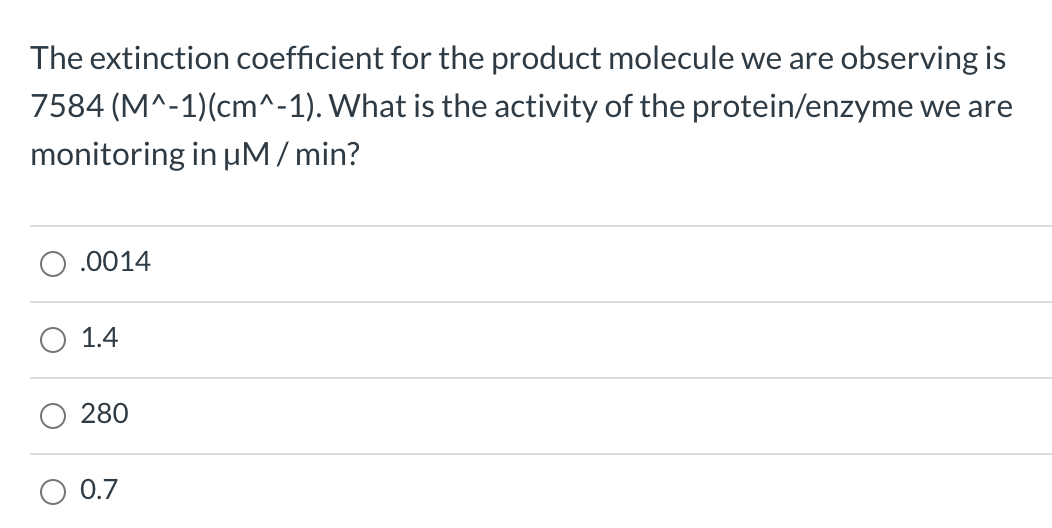 Solved The extinction coefficient for the product molecule | Chegg.com
