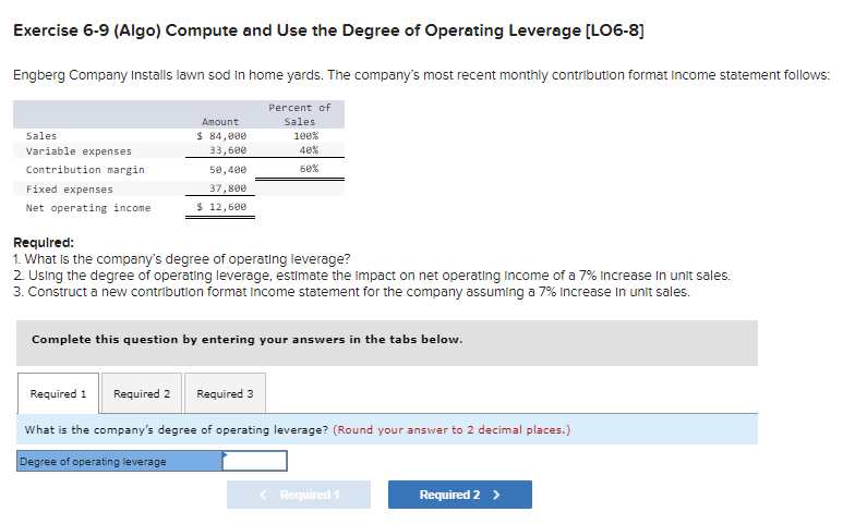 Solved Exercise 6-9 (Algo) Compute and Use the Degree of | Chegg.com