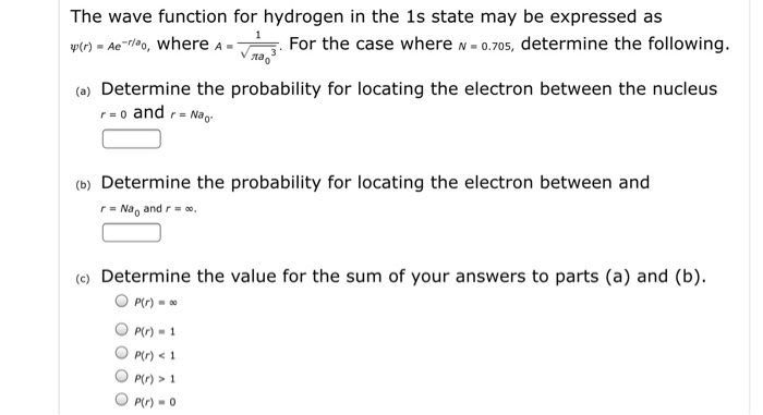 Solved The wave function for hydrogen in the 1s state may be | Chegg.com