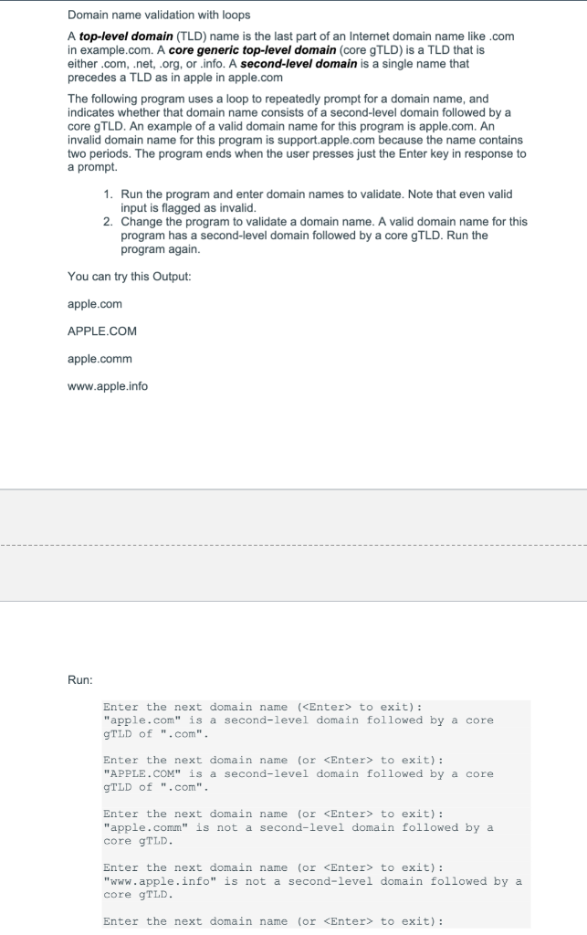 Solved Domain name validation with loops A top-level domain | Chegg.com