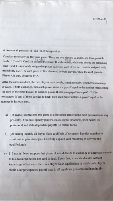 Consider the following Bayesian game. There are two | Chegg.com