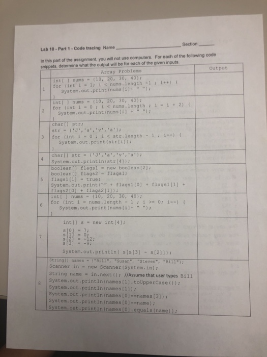 Solved Section Lab 10 Part 1 Code Tracing Name ㅡㅡ In This 