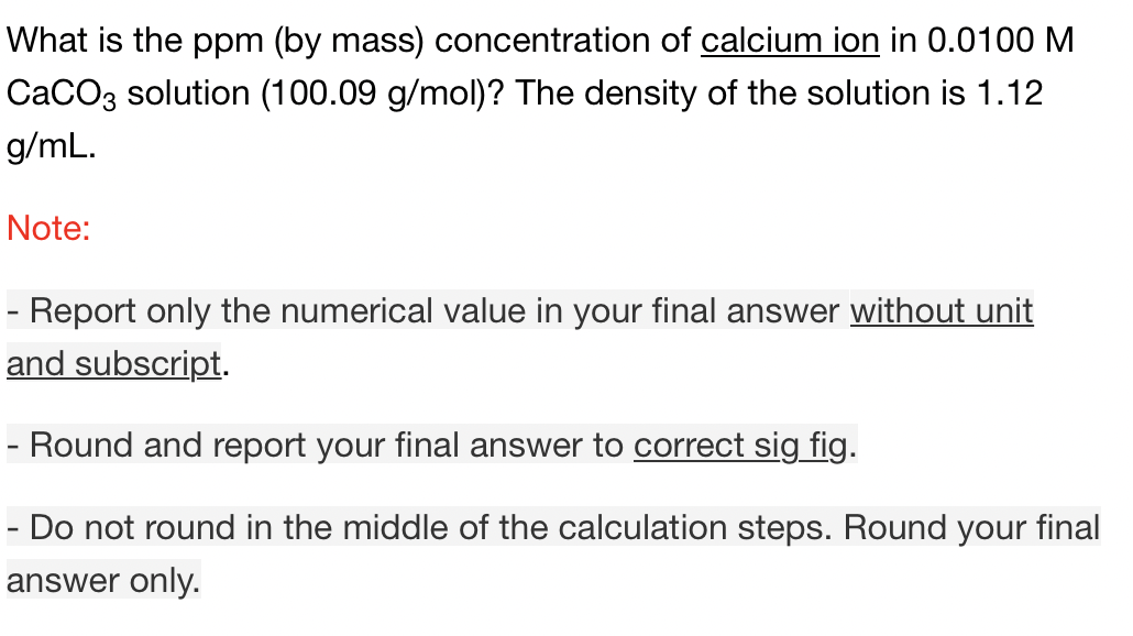 Solved What is the ppm (by mass) concentration of calcium | Chegg.com