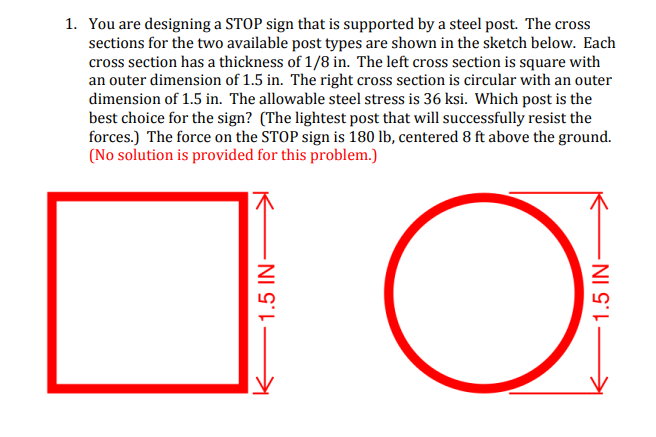 Solved 1. You are designing a STOP sign that is supported by | Chegg.com