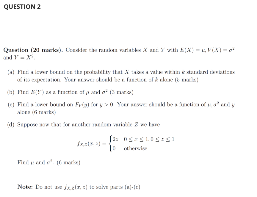 Solved Question 2 Question 20 Marks Consider The Random 1186
