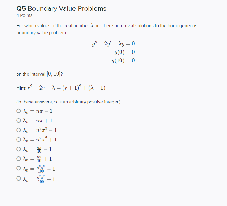 Solved Q5 Boundary Value Problems 4 Points For which values | Chegg.com
