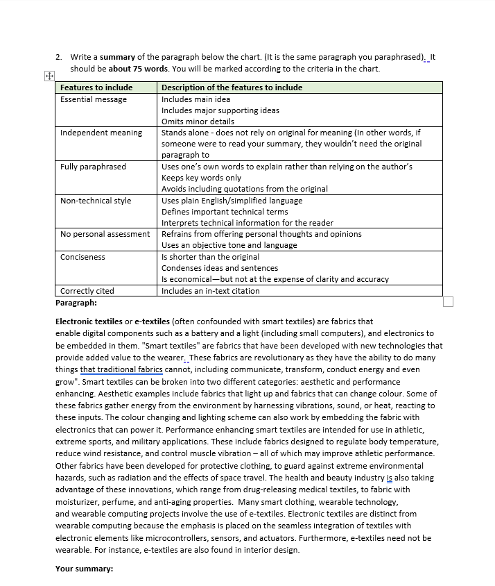 2. Write a summary of the paragraph below the chart. | Chegg.com