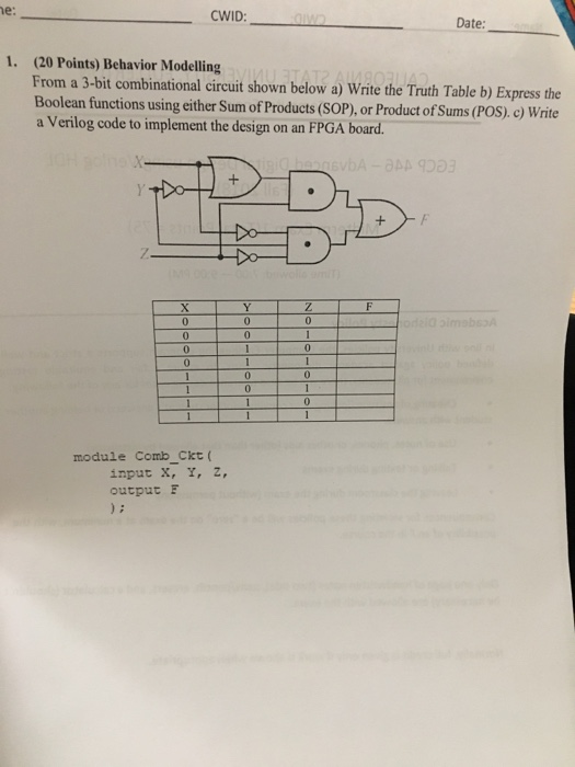 Solved e: CWID: Date: 1. (20 Points) Behavior Modelling From | Chegg.com