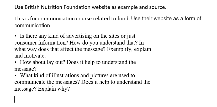 Use British Nutrition Foundation website as example | Chegg.com