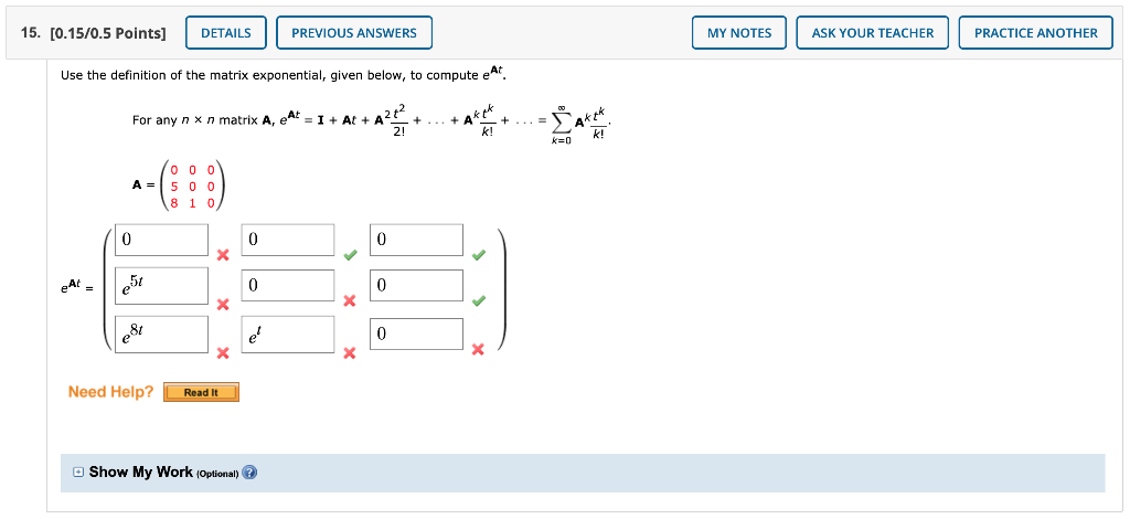 Solved Use the definition of the matrix exponential, given | Chegg.com