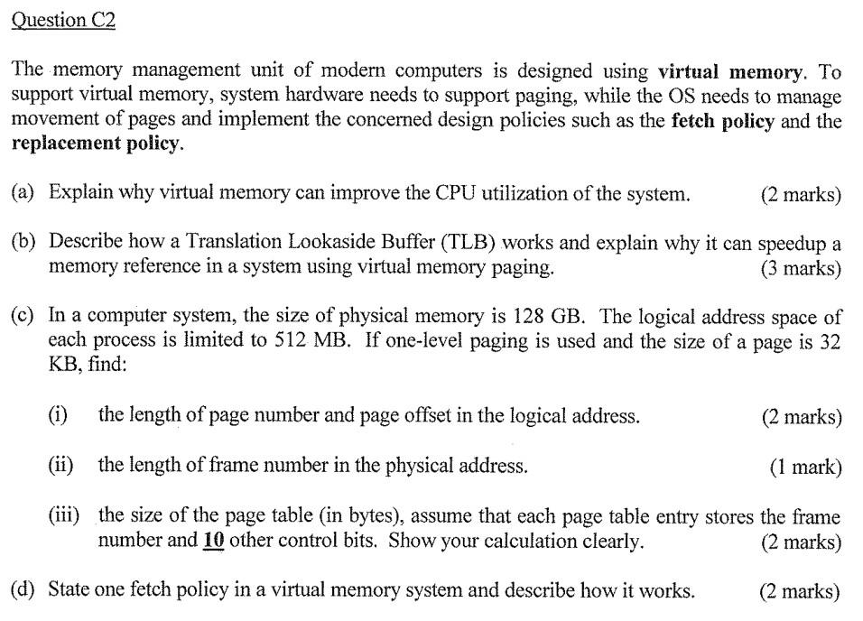 Solved Question C2 The memory management unit of modern | Chegg.com